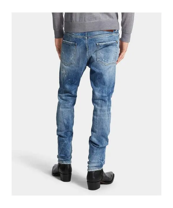 Dsquared2 Distressed Cool Guy Jeans With Whisker Effect And Splash Details - Navy