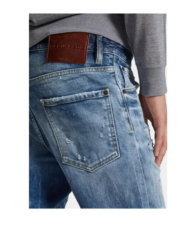 Dsquared2 Distressed Cool Guy Jeans With Whisker Effect And Splash Details - Navy