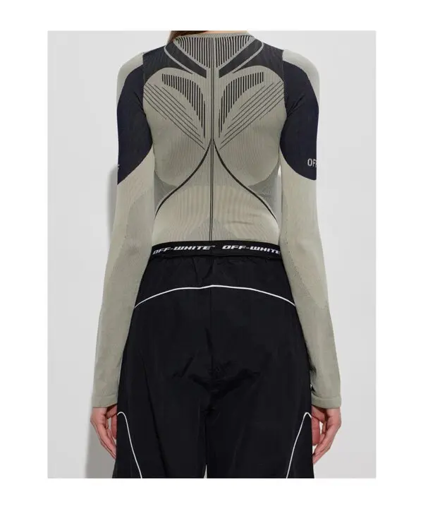 Off-White Seamless Long Sleeve Bodysuit With Geometric Paneling