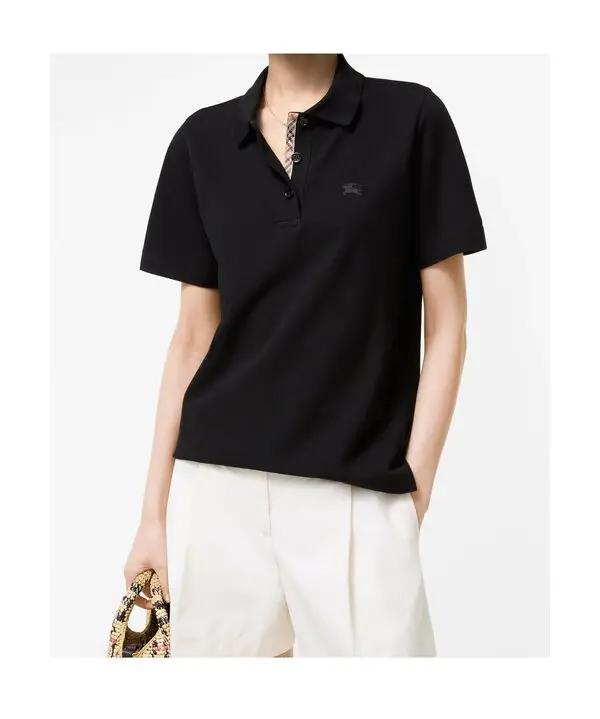 Burberry Knight Embroidered Short Sleeve Polo - Black