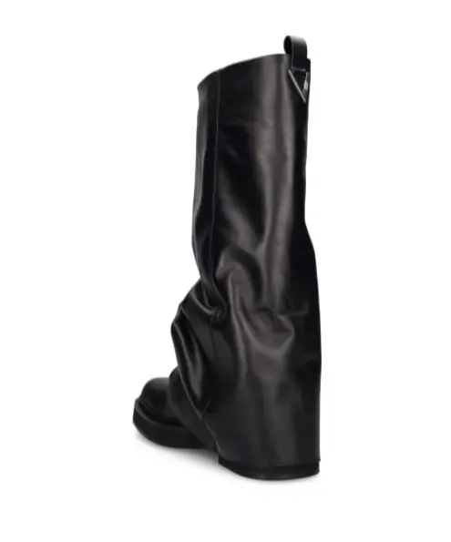 Attico Leather Round Toe Boots With Rear Pull Tab - Black