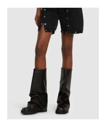 Attico Leather Round Toe Boots With Rear Pull Tab - Black
