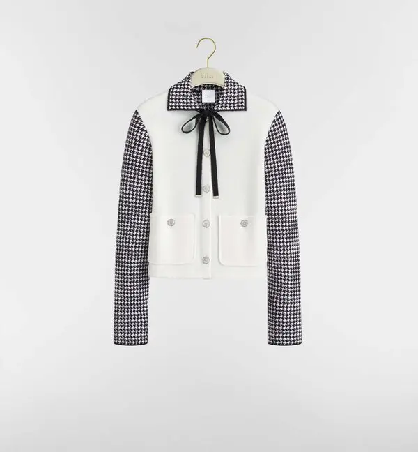 Dior Houndstooth Long Sleeve Jacket - White