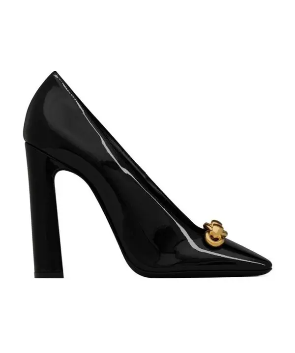 Saint Laurent Silvana Square Toe Pumps With Gold Tone Detailing