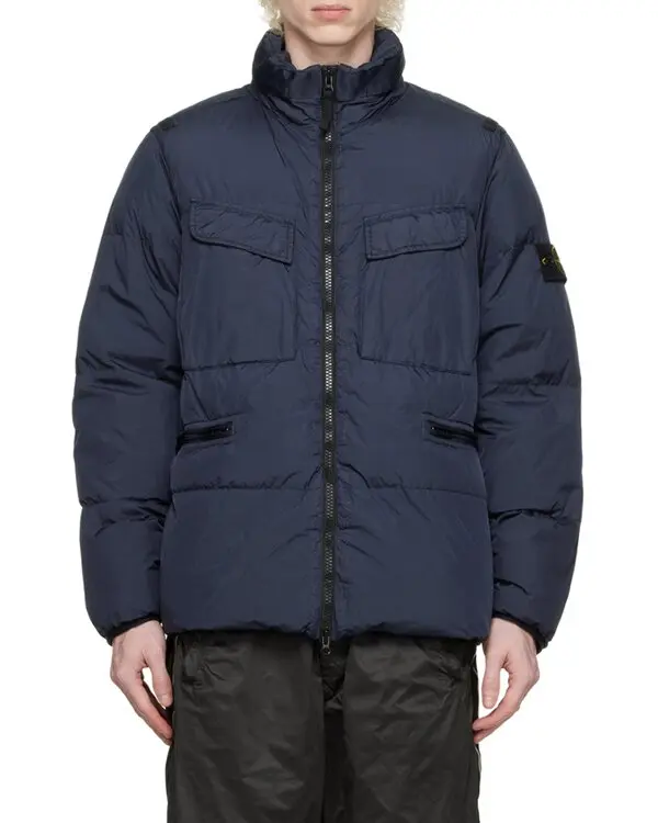 Stone Island Down Puffer Jacket With Compass Patch - Blue