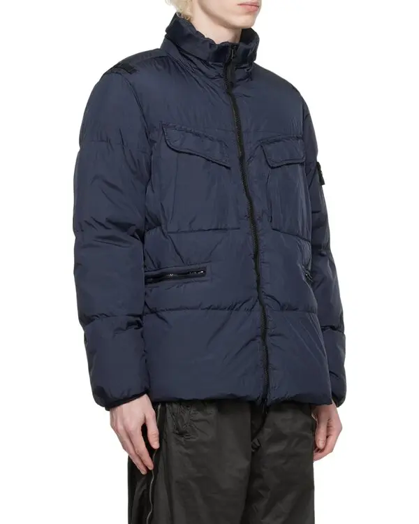 Stone Island Down Puffer Jacket With Compass Patch - Blue