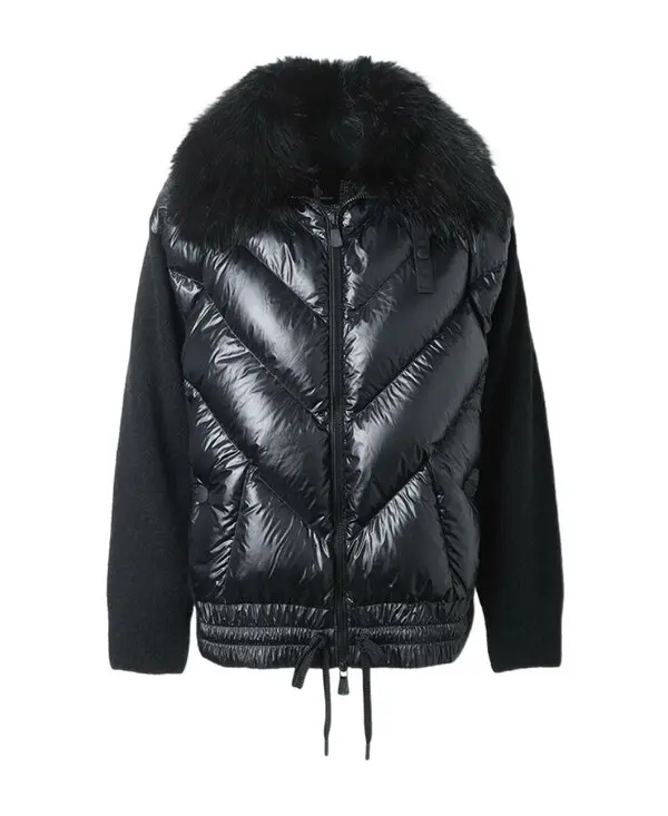 Moncler Logo Down Jacket With Fur Collar