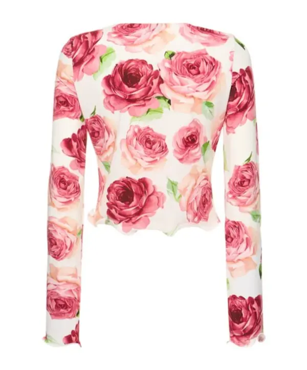 Magda Butrym Printed Jersey Crop Top With Floral Appliqués
