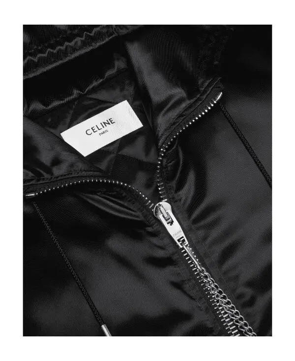 Celine Bomber Jacket In Satin-finish Nylon With Hood And Logo