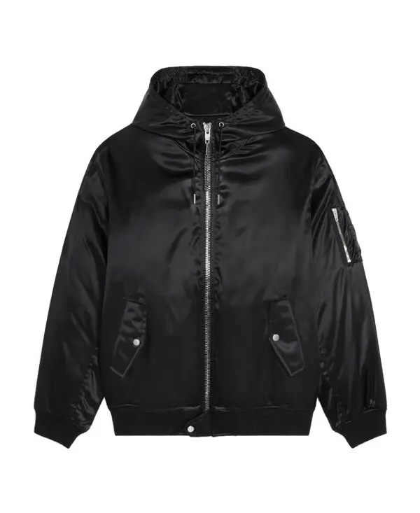 Celine Bomber Jacket In Satin-finish Nylon With Hood And Logo - Black