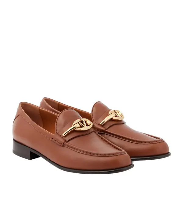 Valentino Garavani Round Toe Slip-on Loafers With Block Heel And Gold Tone Detailing