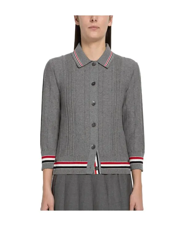 Thom Browne Rwb Trim Cable-knit Cardigan - Light Gray