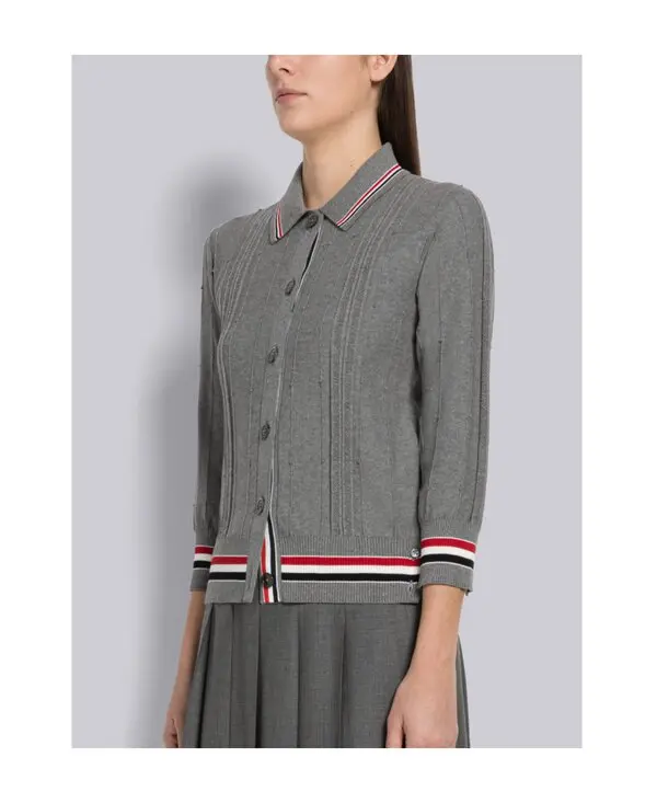 Thom Browne Rwb Trim Cable-knit Cardigan