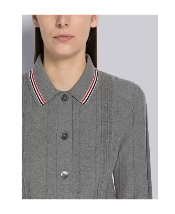 Thom Browne Rwb Trim Cable-knit Cardigan
