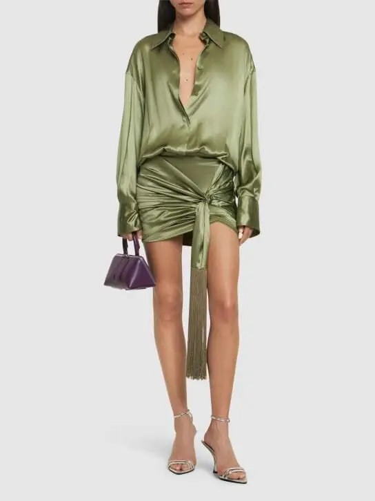 Attico Long Sleeve Collared Knotted Dress