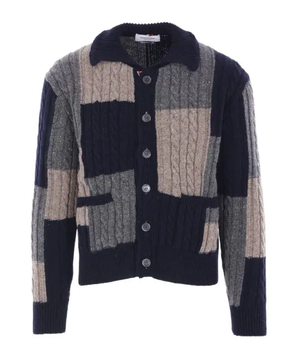 Thom Browne Checked Knitted Cardigan - Black