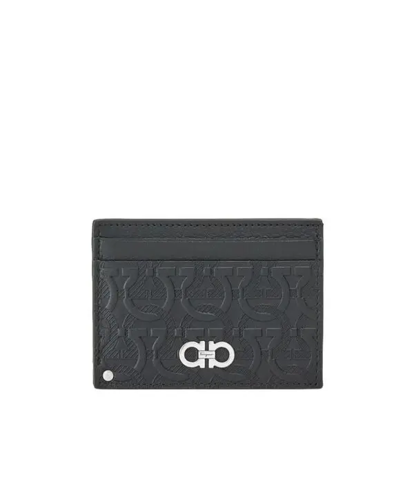 FERRAGAMO Monogram Pattern Embossed Cardholder - Black