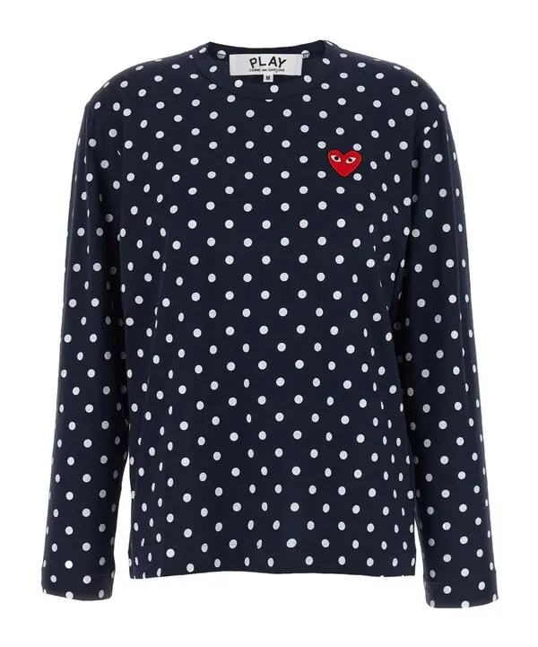 Play Comme Des Garcon Polka Dot Print Heart Patch Long Sleeve T-shirt