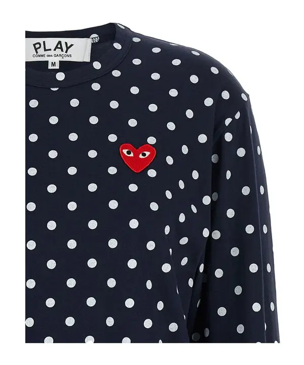Play Comme Des Garcon Polka Dot Print Heart Patch Long Sleeve T-shirt