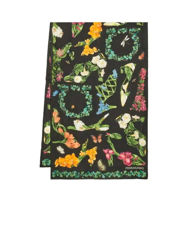 FERRAGAMO Eden Shoes Print Silk Scarf - Black