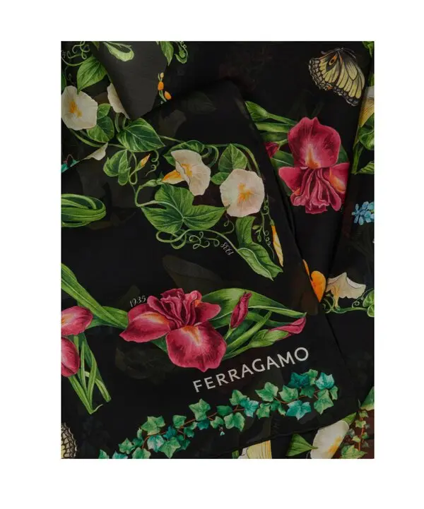 FERRAGAMO Eden Shoes Print Silk Scarf - Black