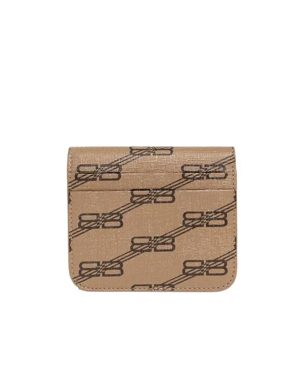 Balenciaga Portamonete Con Patta E Portacarte Signature In Tela Rivestita Bb Monogram In Beige