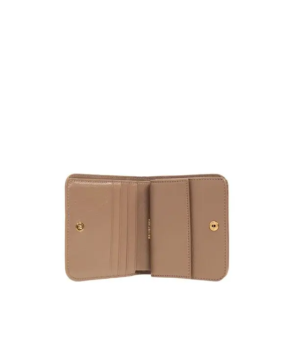 Balenciaga Portamonete Con Patta E Portacarte Signature In Tela Rivestita Bb Monogram In Beige