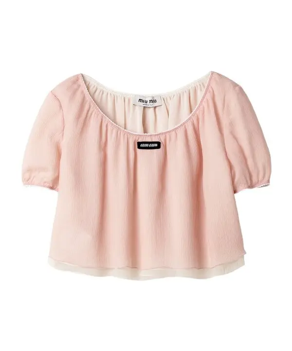 Miu Miu Cropped Chiffon Top With Scalloped Trim