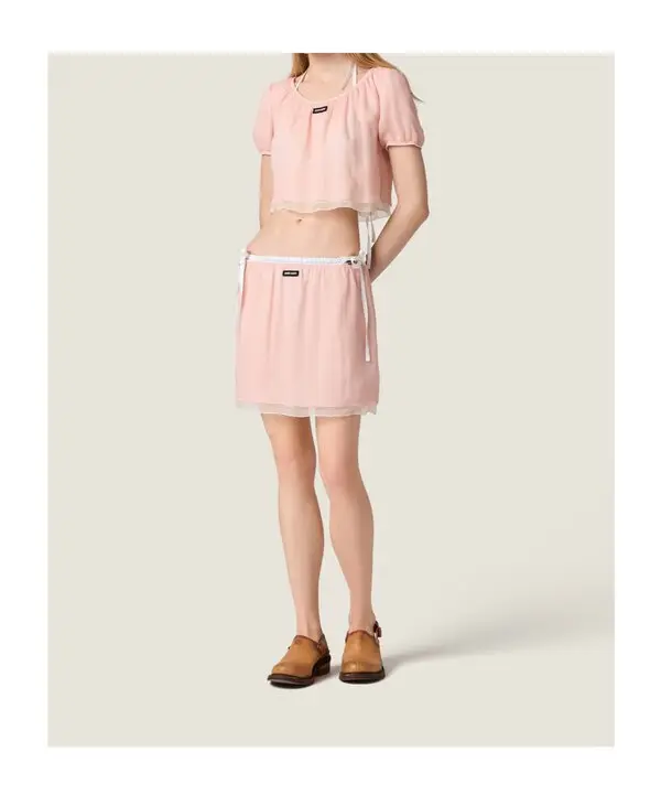 Miu Miu Cropped Chiffon Top With Scalloped Trim