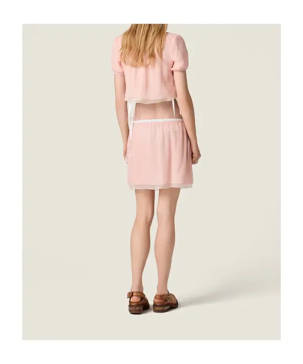 Miu Miu Cropped Chiffon Top With Scalloped Trim
