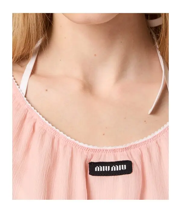 Miu Miu Cropped Chiffon Top With Scalloped Trim