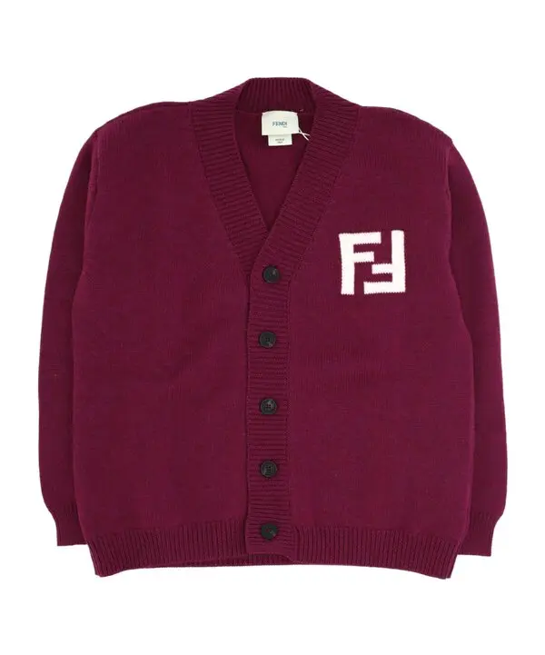 Fendi Logo Intarsia Virgin Wool Cardigan