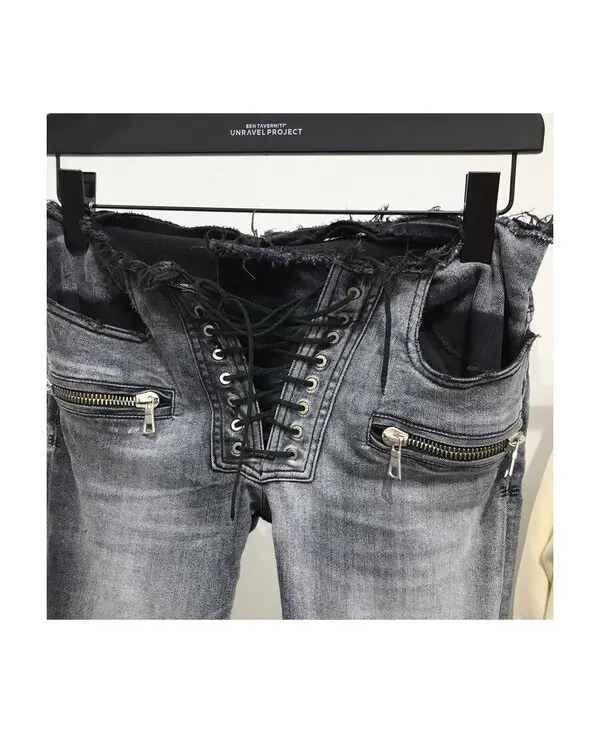 BEN TAVERNITI UNRAVEL PROJECT Lace-up Cropped Jeans