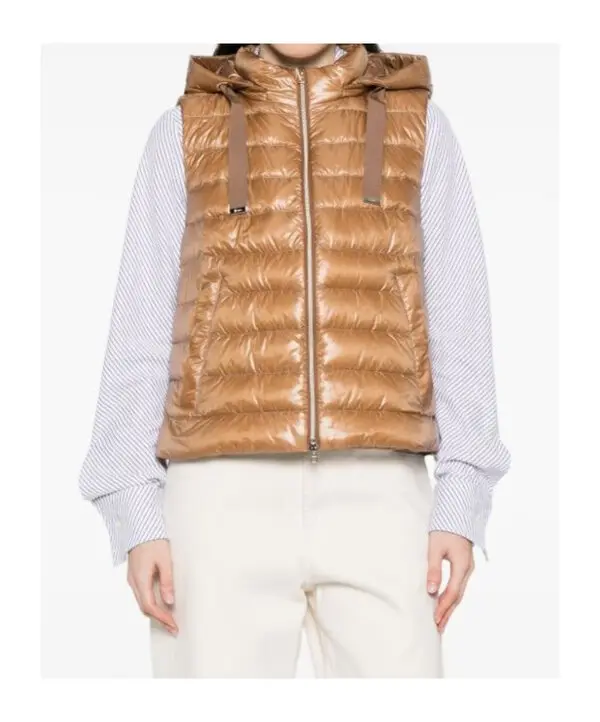 Herno Drawstring Collar Waistcoat - Light Brown