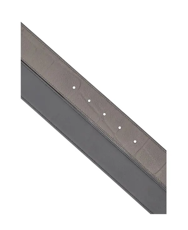 FERRAGAMO Gancini Buckle Leather Belt - Gray
