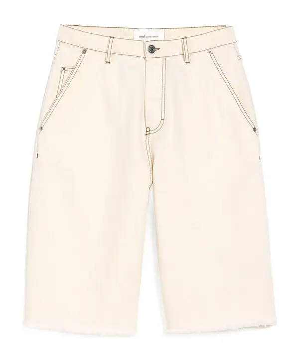 Ami Vintage Effect Denim Bermuda Shorts - White Cream
