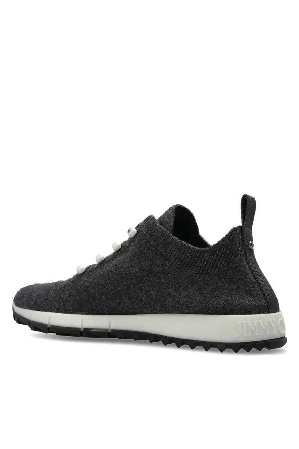 JIMMY CHOO Veles Knit Low-top Sneakers With Pearl Embellishments - Blackmix
