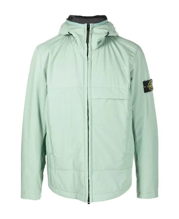 Stone Island Logo Patch Hooded Jacket - Sage