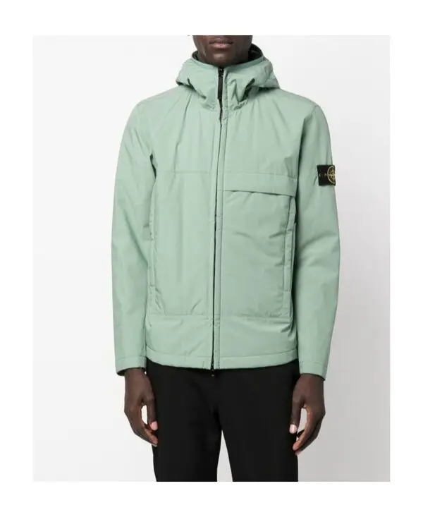 Stone Island Logo Patch Hooded Jacket - Sage
