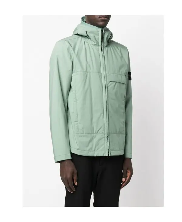 Stone Island Logo Patch Hooded Jacket - Sage