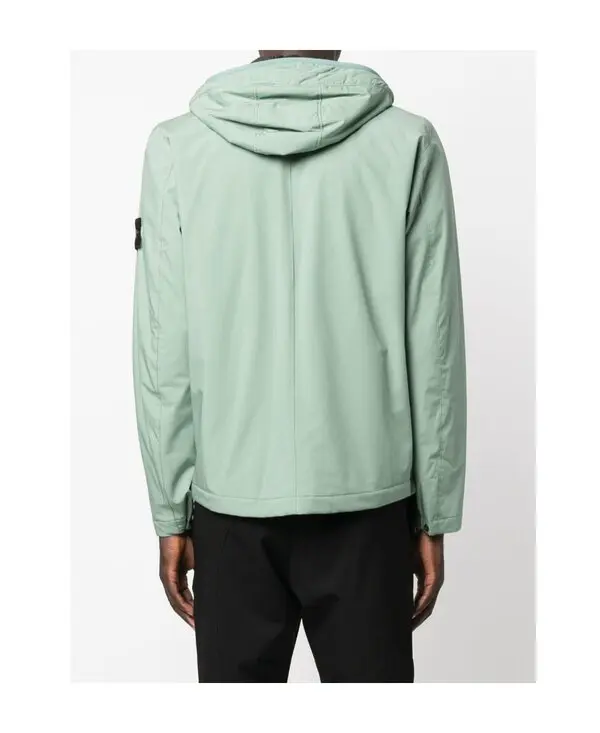 Stone Island Logo Patch Hooded Jacket - Sage