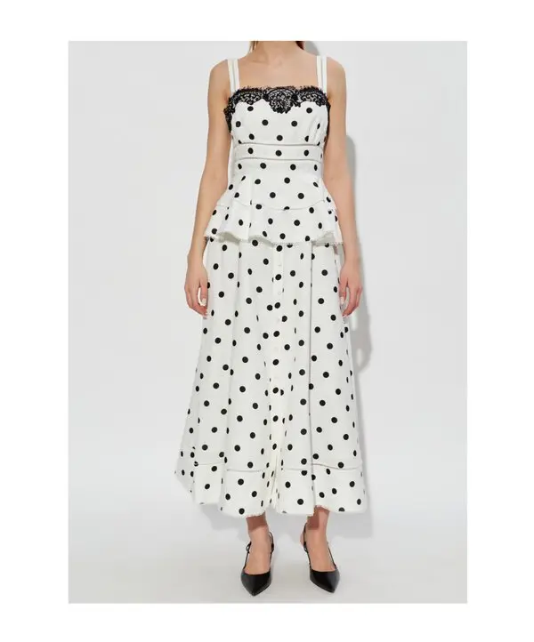 SELF-PORTRAIT Polka Dot Lace Maxi Dress - White
