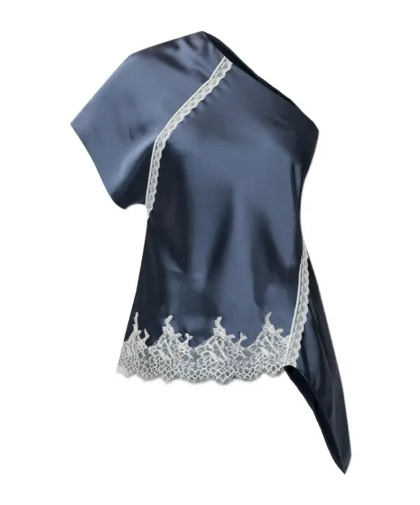 IRO PARIS Asymmetrical Lace Trim One-shoulder Top - Blue
