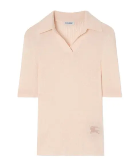 Burberry Ribbed Cashmere Short-sleeve Polo Top