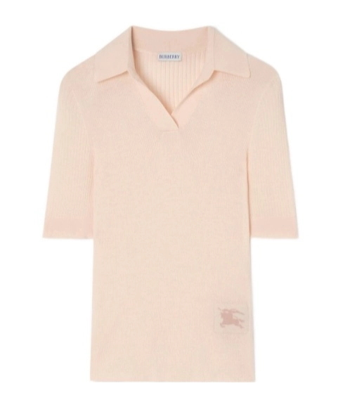 Burberry Ribbed Cashmere Short-sleeve Polo Top - Pink