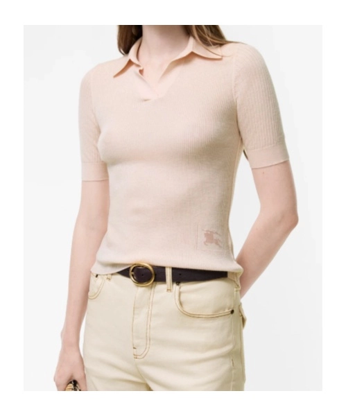 Burberry Ribbed Cashmere Short-sleeve Polo Top
