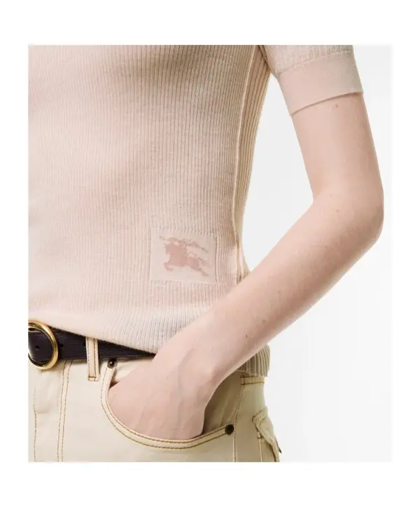 Burberry Ribbed Cashmere Short-sleeve Polo Top