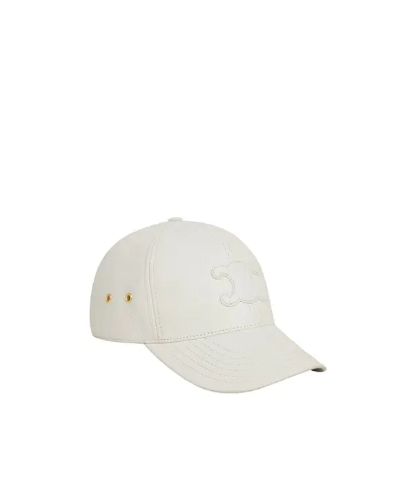 Celine Triomphe Baseball Cap In Calfskin - White