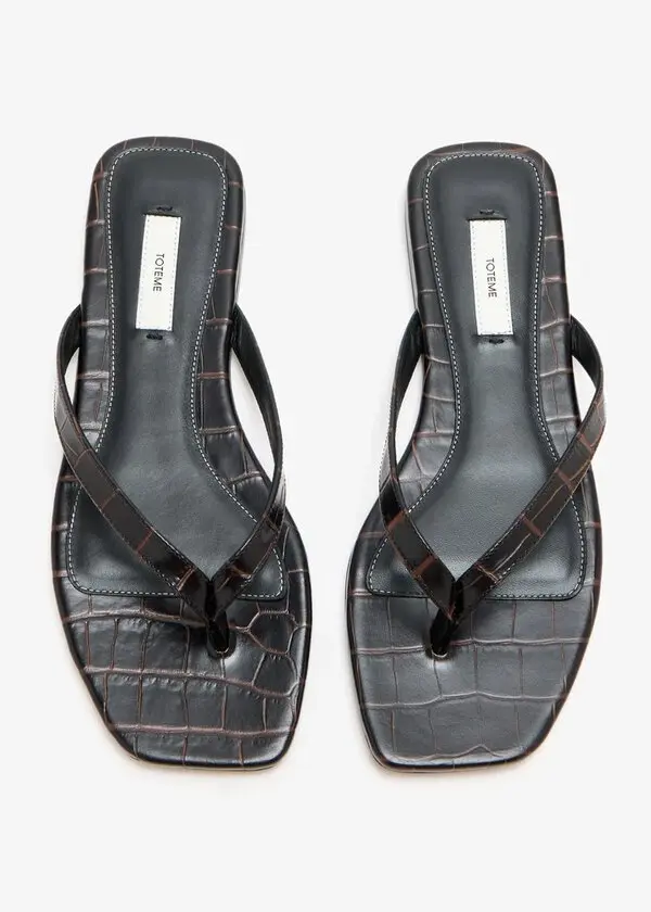 TOTEME Embossed Flat Sandals - Black