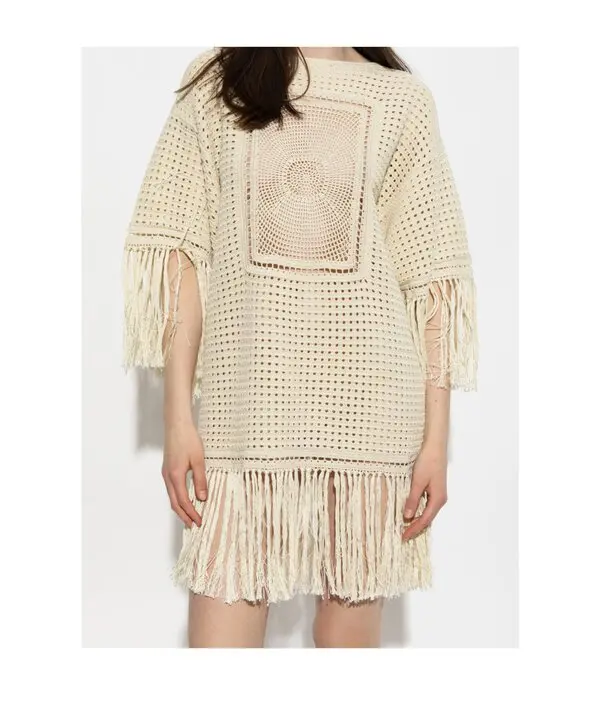 Zimmermann Crochet Fringe Trim Mini Dress